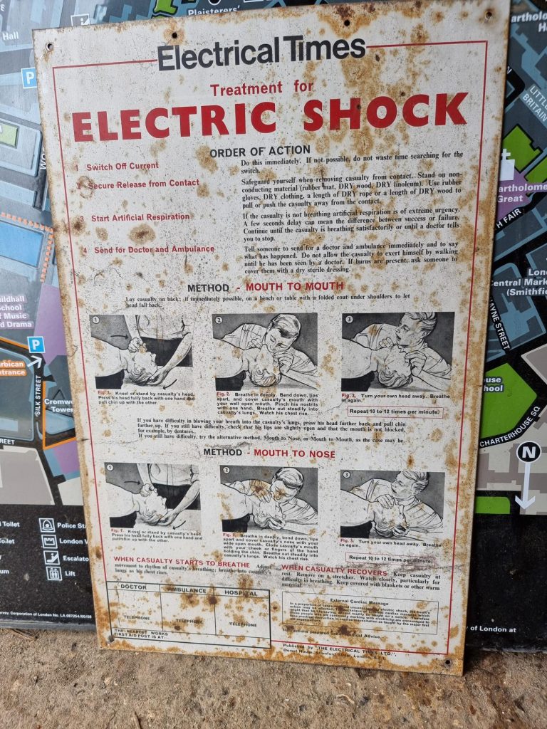Old Electric Safety Sign – Street Furniture Salvagers , Prop Hire & Sales